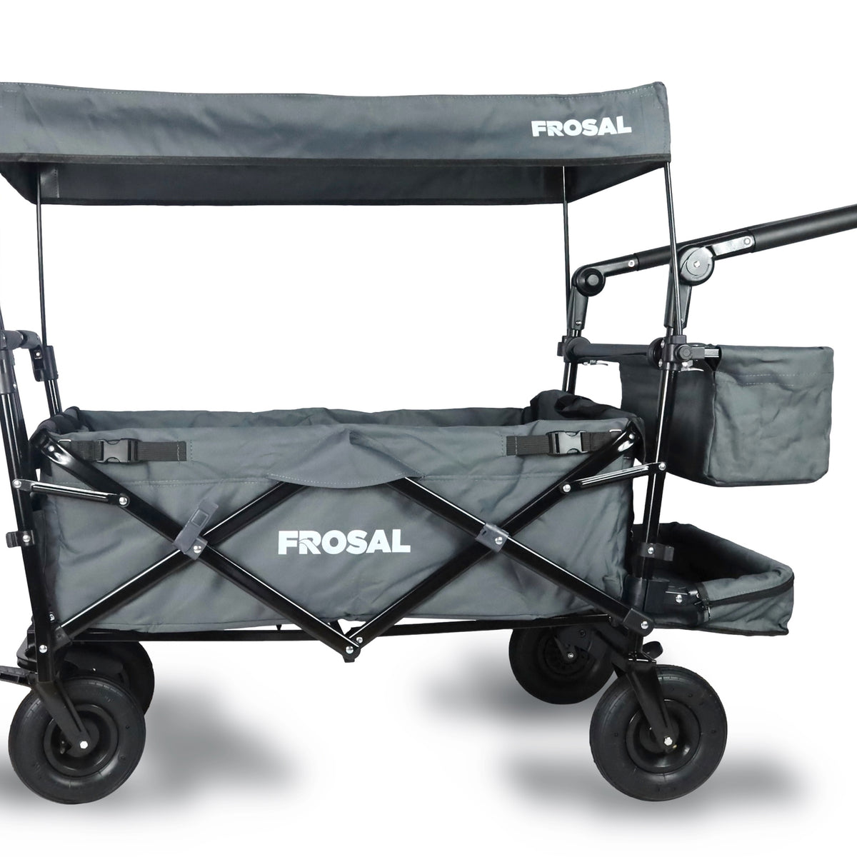 FROSAL Faltbarer Bollerwagen Leo grau mit Luftreifen – bollerwagen.com